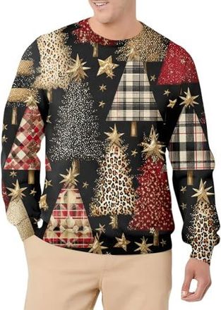 Generic Pull à col rond pour homme - Pull de Noël à col rond - Haut à manches longues avec imprimé arbre festif - Vacances dhiver - Adultes - Manches longues 
