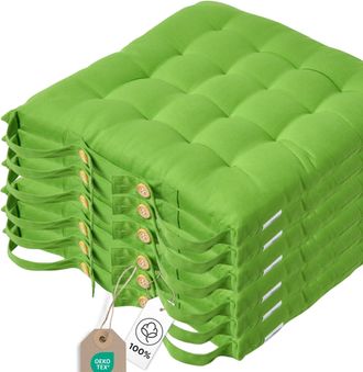 Homescapes 6er Set Stuhlkissen 40x40 cm grün - Sitzkissen Outdoor/Indoor mit Baumwollbezug, Sitzpolster waschbar und Oeko-TEX-Zertifiziert für Esszimmer-, Küchen
