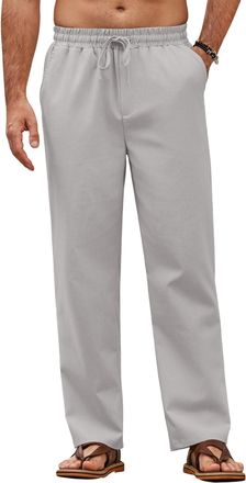 Coofandy Herrenhose Sommer Lang Leicht Freizeithose Baggy Hose Yoga Urlaub Strandhose mit Kordelzug Hell Grau 3XL