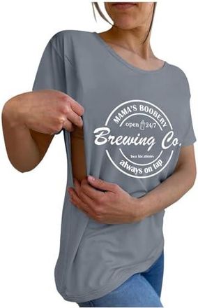 Generic T Shirt Allaitement Femme Manches Courtes et Col Rond Haut Maternité Femme Zip Côté Top Allaitement Femme T-Shirts Allaitement Zip Débardeur de Matern