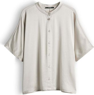 someday Kurzarmshirt Kensi mit Stehkragen Stehkragen und Knopfleiste, flie&szlig;end im Fall