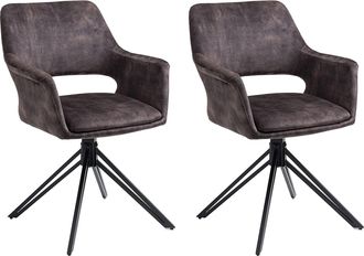 Byliving Esszimmerstuhl 2er Set Estelle/Vintage-Samt anthrazit/Gestell Metall schwarz/Sitzschale 360° drehbar/Esszimmerstuhl/Wohnzimmerstuhl/B 57, H 83,5 T 61,