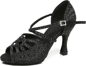 Miyoopark Chaussures de danse latine pour femme avec bride en strass - Sandales formelles de mariage, L466 Noir Talon 9 cm, 38.5 EU