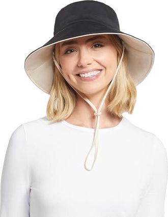 Solbari Chapeau de plage à large bord avec protection UV UPF50+, Noir/beige, XS-XL
