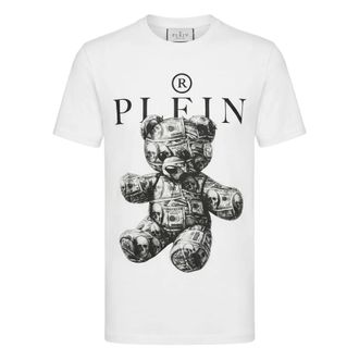 Philipp Plein Jersey T-Shirt Skull Teddy Dollar - - Tops - Herren - Wei&szlig; - L