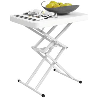 OUTSUNNY Beistelltisch Garten h&ouml;henverstellbar Gartentisch, klappbar Balkontisch aus Kunststoff, rechteckig Kaffeetisch 50kg belastbar, 65x45x70H cm Sofatisch 