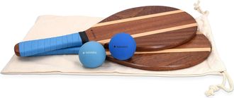 Navaris Beachball Set inkl. Bälle - Frescobol Beach Tennis Spiel inkl. Zwei hochwertige Matkot Schläger aus Holz - Beach Paddle - Strand Tennis Ball Holzschlä