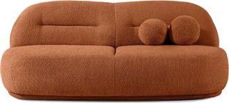 Konsimo Sofa Malve Bequeme 3-Sitzer Couch in Boucl&eacute;-Stoff, Japandi-Stil 2 Dekokissen in Kugelform, Chenille-Stoff, Weiche Sitzfl&auml;che (Rosig, Sofa 190x80x90)
