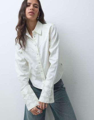 Wrangler chemise western slim en blanc cass&eacute;