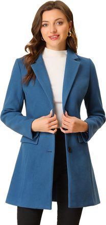 Allegra K Lange Winterjacke f&uuml;r Damen, einreihiger langer Mantel, Cabanjacke, dusty blue, M