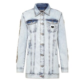 Philipp Plein Femme, Vestes, Bleu, Taille: 36 FR Denim Jacket Crystal Cable