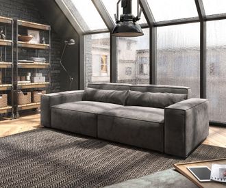 DELIFE Big-Sofa Sirpio 230x95 cm Mikrofaser Khakibraun mit Hocker, Big Sofas