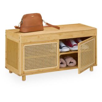 Relaxdays Relaxdays - Schuhbank, mit Stauraum, 2 F&auml;cher, Bambus, Rattan-Optik, HxBxT: 45 x 90 x 37 cm, Flur, Schuhregal, natur/beige