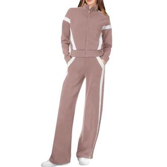Generic Ensemble de salon pour femme 2024 - Tenue décontractée 2 pièces à rayures - Survêtement zippé confortable - Pantalon de survêtement ample Y2K vintage 