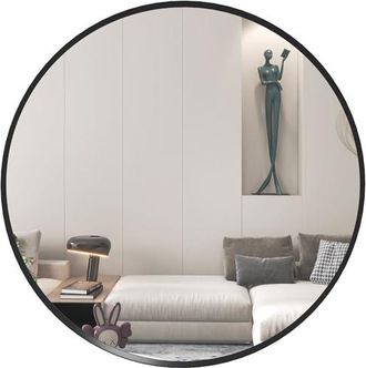 HOMCOM Wandspiegel, 60 x 60 cm Rund Badspiegel mit Aluminiumlegierungrahmen, dekorative Spiegel f&uuml;r Bad, Wohnzimmer, Schlafzimmer, Schwarz