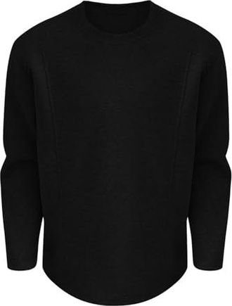 Generic Pull à col rond pour homme - Pull en polaire à col rond - Sweatshirt décontracté à manches longues en coton chaud - Pull basique tendance à manches lo