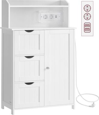 Vasagle 100 cm de Hauteur Meuble de Salle de Bain, Meuble de Rangement, Armoire, avec Multiprise, 3 Tiroirs, 1 Porte, 2 Étagères Réglables, pour Salle à