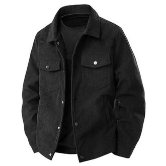 Generic Veste chemise pour homme avec poches multiples - Chemise en velours c&ocirc;tel&eacute; &agrave; manches longues - Veste moderne avec bouton pression - Couleur unie - Ves