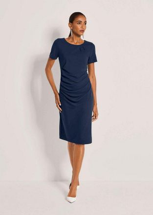 Madeleine Midikleid Viskosekleid mit asymmetrischen Falten Jerseykleid mit Rundhals, Gehschlitz, Kurzarm und Kniel&auml;nge