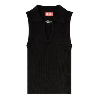 Diesel Lilita &Auml;rmelloses Ripp-Poloshirt - - Tops - Damen - Schwarzk - L