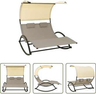 vidaXL Sonnendach - Doppel-Sonnenliege mit Sonnendach Textilene Taupe und Creme