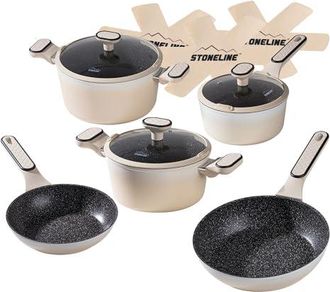 STONELINE Batterie Cuisine 11 pcs 18/20/24 cm Set de Po&ecirc;les et Casseroles avec Couvercle, Faitout Po&ecirc;le Induction Antiadh&eacute;sive avec Vraies Particules de Pierre,