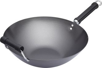 KitchenCraft World of Flavours Wok Carbon Antihaft, Wok aus Karbonstahl, extra gro&szlig;e Pfanne, 36cm (14), schwarz