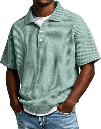 Generic Polo pour homme - Coupe muscl&eacute;e - Haut gaufr&eacute; - Uni - Manches courtes - Couleur unie - Polo de golf - T-shirt basique confortable et respirant - V&ecirc;tem