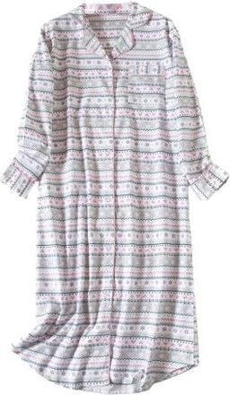 Generic Chemises de nuit chaudes pour femmes - Chemise de nuit &agrave; boutons manches longues grande taille imprim&eacute;e pour dames, v&ecirc;tements de nuit doux et d&eacute;contra