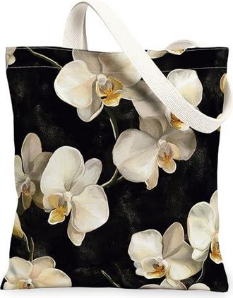 Generic Sac fourre-tout en toile motif orchid&eacute;es printani&egrave;res 33 x 38,1 cm, sac d&eacute;picerie r&eacute;utilisable pour femme, motif floral de voyage, d&eacute;coration cadeau