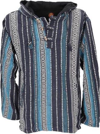 Guru Shop Guru-Boutique, Sweat à Capuche Goa, Sweat à Capuche Baja, Bleu, Ducoton, Size:L, Sweatshirts à Capuche