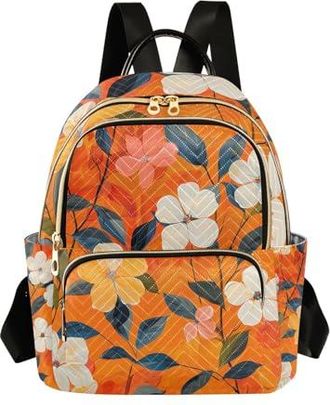 Mnsruu Mini sac à dos pour femme, blanc, fleurs, feuilles, orange, petit sac à dos tendance pour femme, sac à dos décontracté, Multi742, S