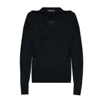 Tom Ford Femme, Pulls, Noir, Taille: 40 FR Polo en Cachemire &agrave; Manches Longues