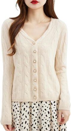 Generic Y2k Cardigan dhiver en laine m&eacute;rinos pour femme avec col en V et tricot doux, beige, Taille L