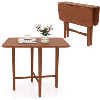Costway Table &agrave; Manger Carr&eacute;e en Bois pour 2-4 Personnes avec 2 Panneaux Rabattables, Pieds en Bois de Caoutchouc, Table &agrave; D&icirc;ner Pliable, Table Extensible