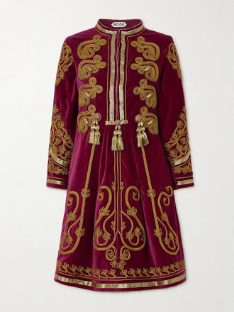 Bode Rothermel Theater Minikleid Aus Baumwollsamt Mit Applikationen Und Troddeln - Burgunder