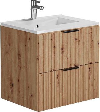 Vente-Unique Waschbeckenunterschrank hängend mit Einbauwaschbecken - Streifenoptik - Holzfarben hell - 60 cm - ZEVARA