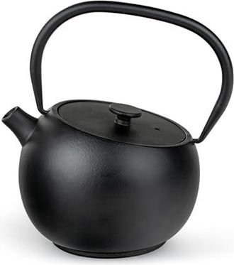 Bredemeijer originelle Teekanne 0,75 Liter - kleine schwarze Gusseisen Kanne im bauchigen Design mit Edelstahl-Teefilter - f&uuml;r alle Teesorten geeignet