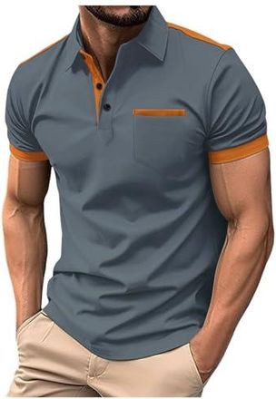 Generic Polo &agrave; manches courtes pour homme - Style d&eacute;contract&eacute; - Patchwork - Pour les vacances, gris, XXL