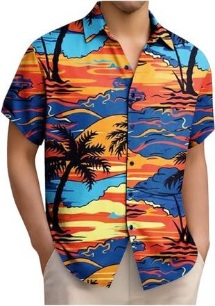 Generic Chemise hawa&iuml;enne d&eacute;contract&eacute;e et confortable pour homme - Col rabattu - L&eacute;g&egrave;re et respirante - Classique - Chemise de plage &agrave; manches courtes - Chemi