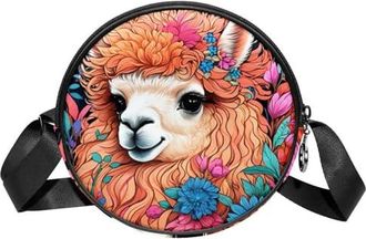 Generic Petit sac &agrave; bandouli&egrave;re circulaire pour femme, sac &agrave; bandouli&egrave;re en alpaga avec fermeture &eacute;clair et bretelles r&eacute;glables style d&eacute;contract&eacute; pour femmes 