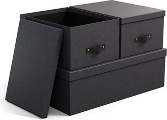 Bigso Box of Sweden BIGSO INGE 3er-Set Aufbewahrungsboxen f&uuml;r das Schlaf-, Kinder-, Arbeits- oder Badezimmer - Ordnungsbox mit Deckel - Aufbewahrungskisten in Leinenoptik