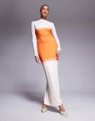 Daska Maxikleid aus Jersey in Orange und Cremewei&szlig;-Bunt