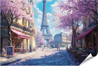Islandburner Prime XXL Bild Poster Frühlingsmorgen in Paris mit Blick auf den Eiffelturm Premium Bilder Fotodruck