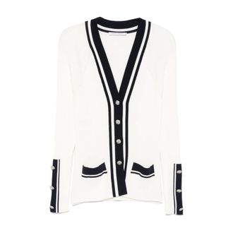 Alberta Ferretti Cardigan mit Kontrasteins&auml;tzen Pullover - - Knitwear - Damen - Wei&szlig; - XL
