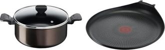 T-fal Faitout 24 cm (4,7 L) + couvercle verre, Tous feux sauf induction, Rev&ecirc;tement antiadh&eacute;sif & Ingenio Po&ecirc;le &agrave; cr&ecirc;pe 27 cm, Non induction, Rev&ecirc;tement ant