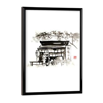 artboxONE Poster mit schwarzem Rahmen 18x13 cm Schwarzweiß Japanese Shop - Bild Japan edo Japan