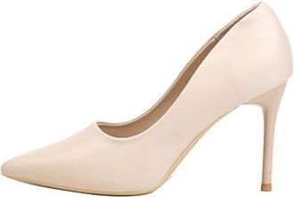 Minetom Femme Escarpins &Eacute;l&eacute;gant Bout Pointu Pumps Talon Aiguille Haute Chaussure de F&ecirc;te Soir&eacute;e Mariage Bureau D Beige 9cm 36 EU