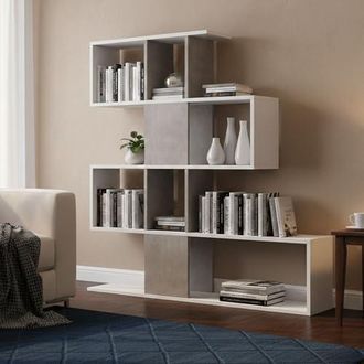 Dmora B&uuml;cherregal Hoya, doppelseitige Bibliothek mit 5 Regalen, Zickzack-Regal f&uuml;r B&uuml;cher, Wandschrank mit Regalen, 100 % Made in Italy, 145 x 29 x 145 cm, 