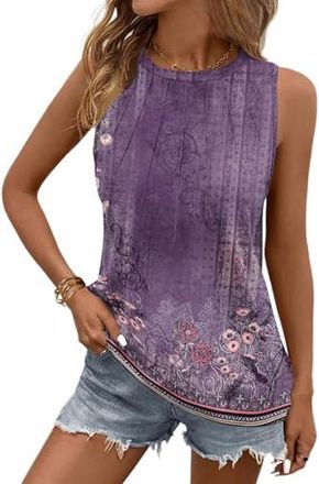 Generic Debardeur Femme Chic et &eacute;l&eacute;gant Chemisier sans Manche Imprim&eacute; D&eacute;bardeur Crop Top Ete Haut Chic et Elegant Fluide Ample Caraco Vetement Femme Tee Shirt